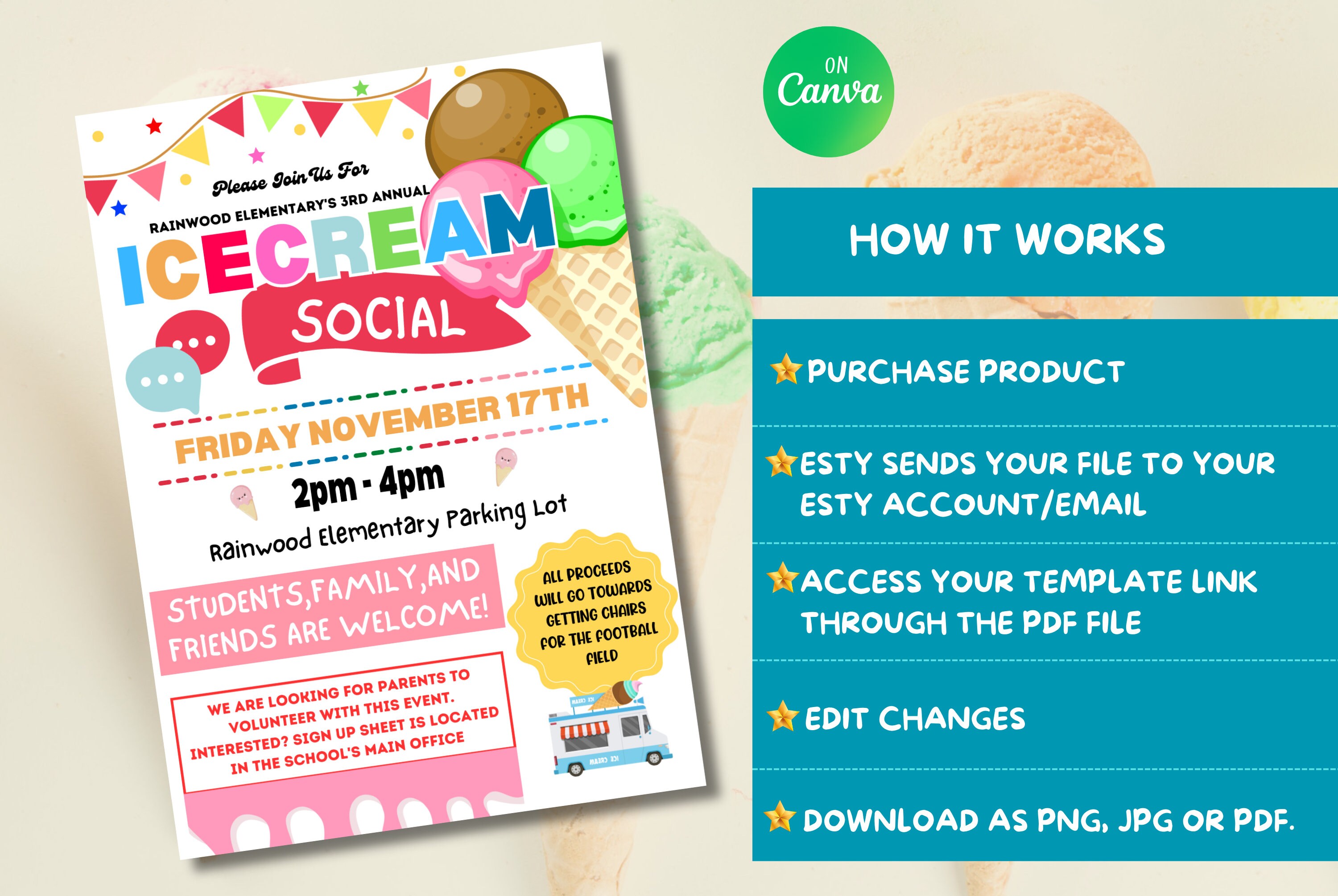 EDITABLE Ice Cream Social Flyer School Appreciation Week Ice - Etsy