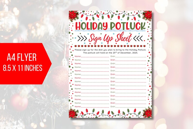 EDITABLE Christmas Potluck Sign up Sheet, Holiday Potluck Signup Sheet ...