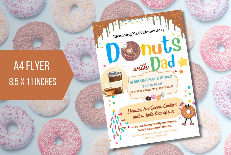 EDITABLE Donuts With Dad Flyer, Printable Donuts With Dad Invitation ...