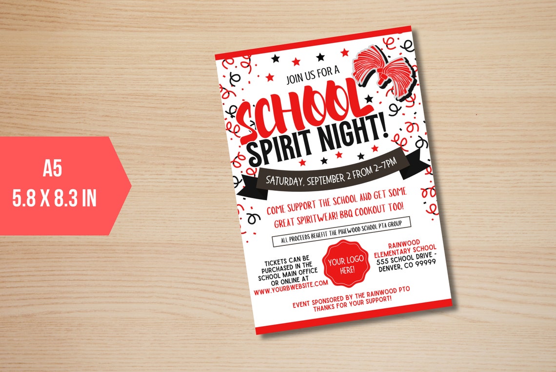 Editable School Spirit Flyer, School Spirit Night Party, Spirt Night ...