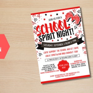 Editable School Spirit Flyer, School Spirit Night Party, Spirt Night ...