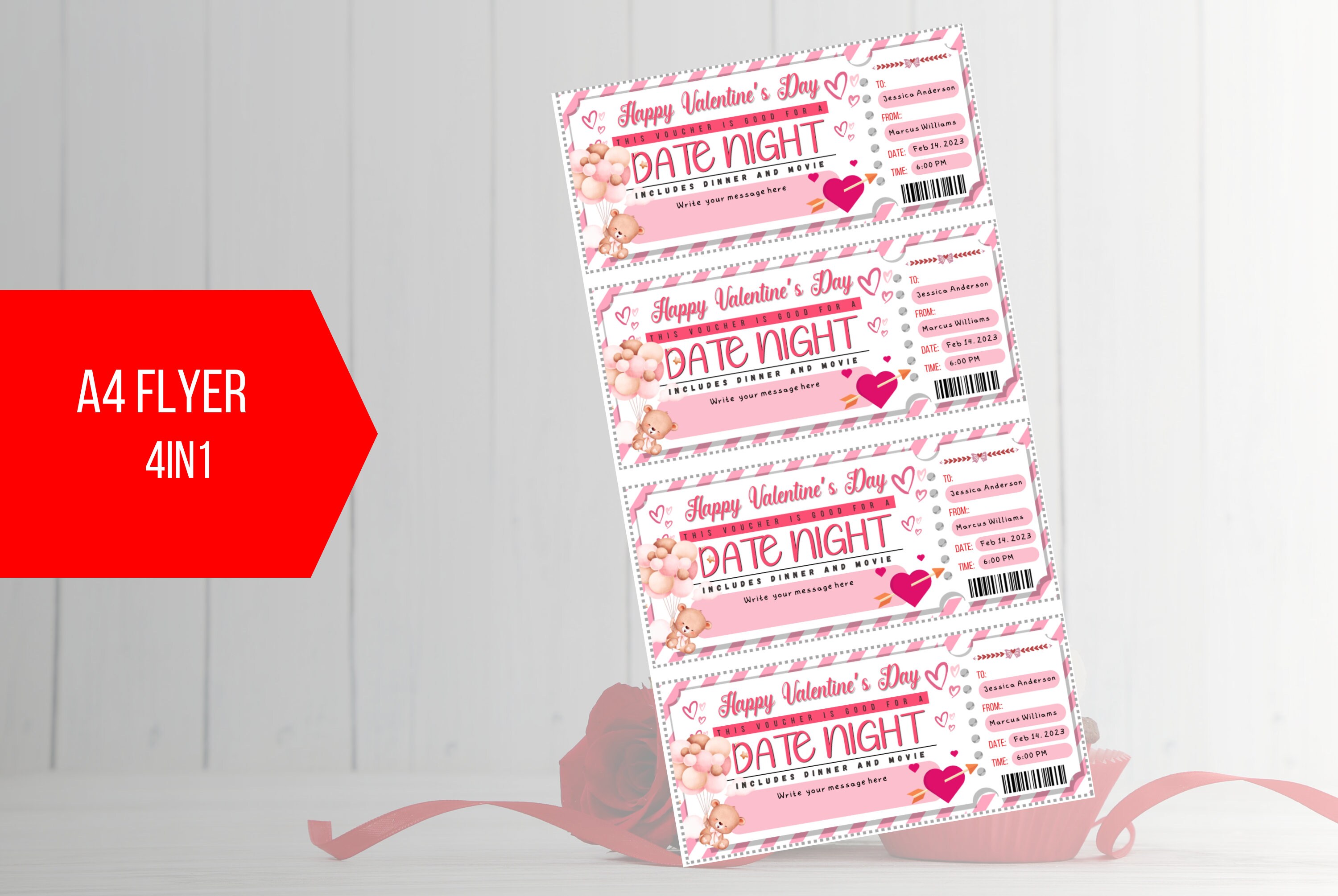 EDITABLE Valentines Day Date Night Ticket Template - Personalized Event ...