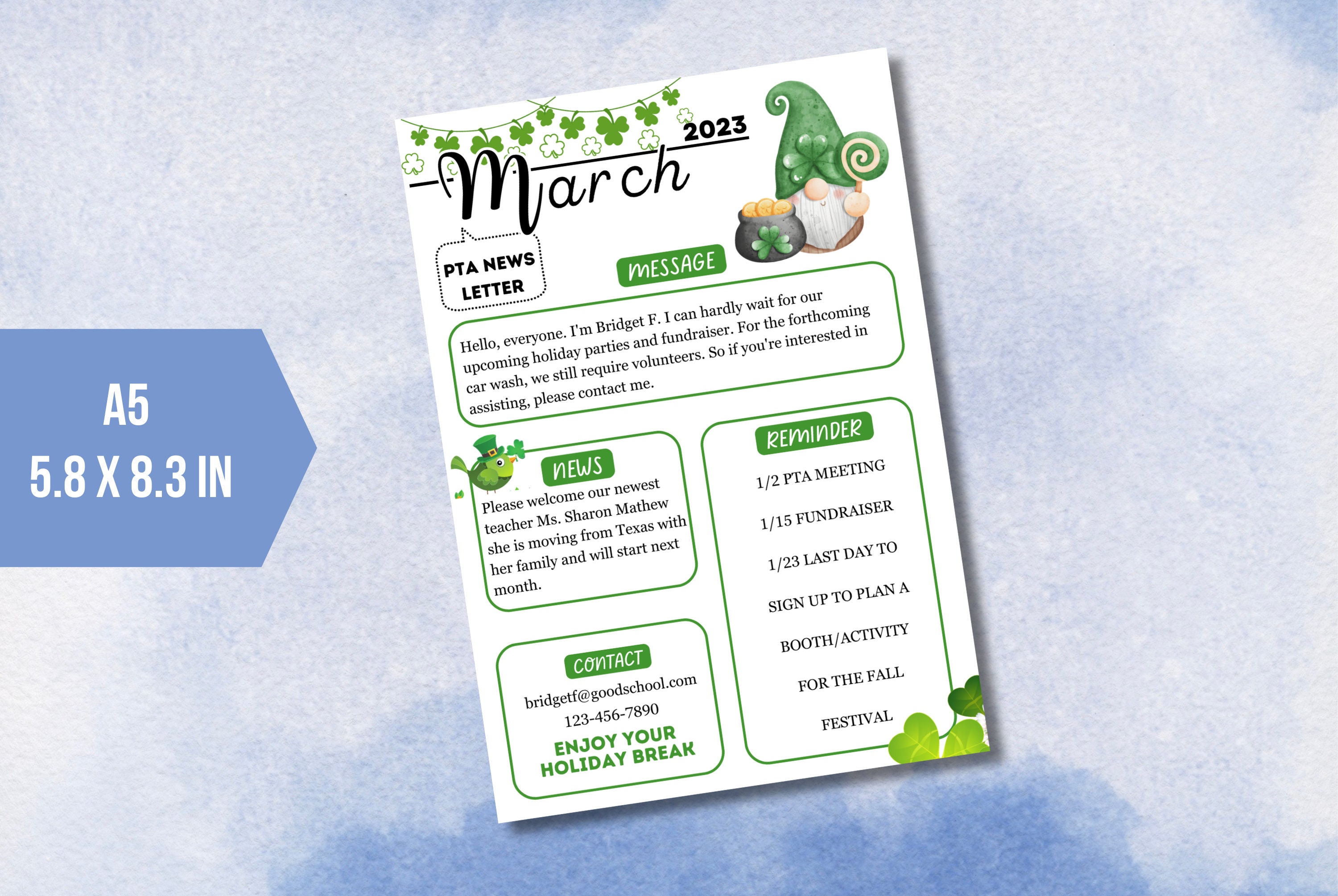 EDITABLE March Newsletter Template Classroom Printable - Etsy