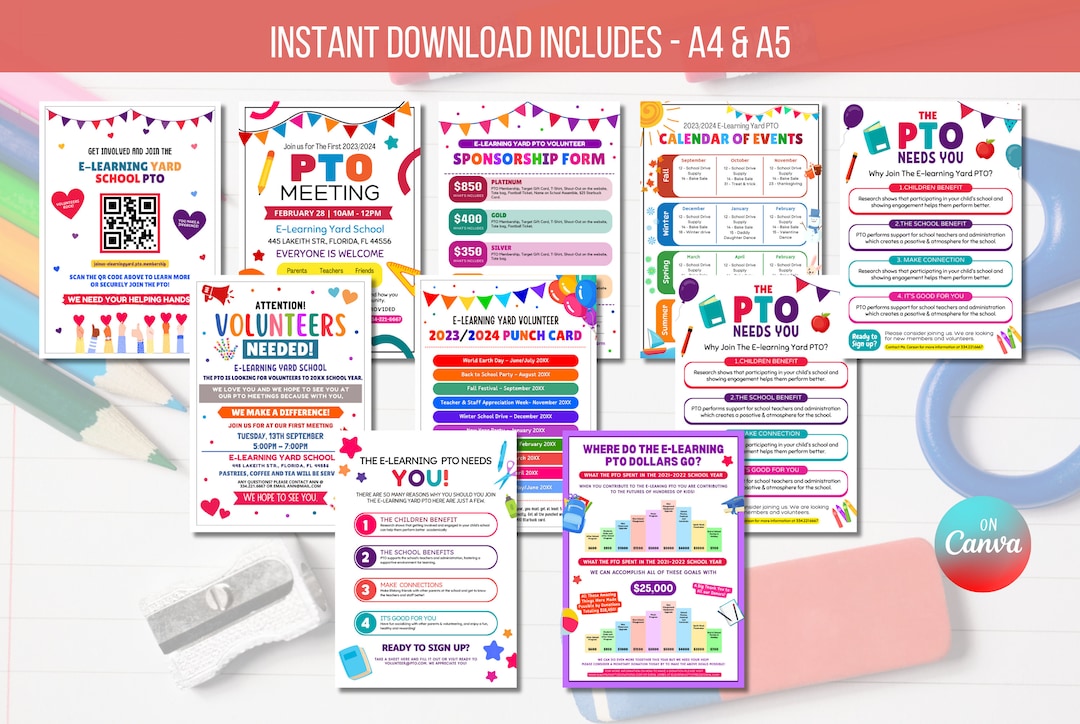 EDITABLE PTO Flyer Bundle, Printable School PTO Information Forms ...
