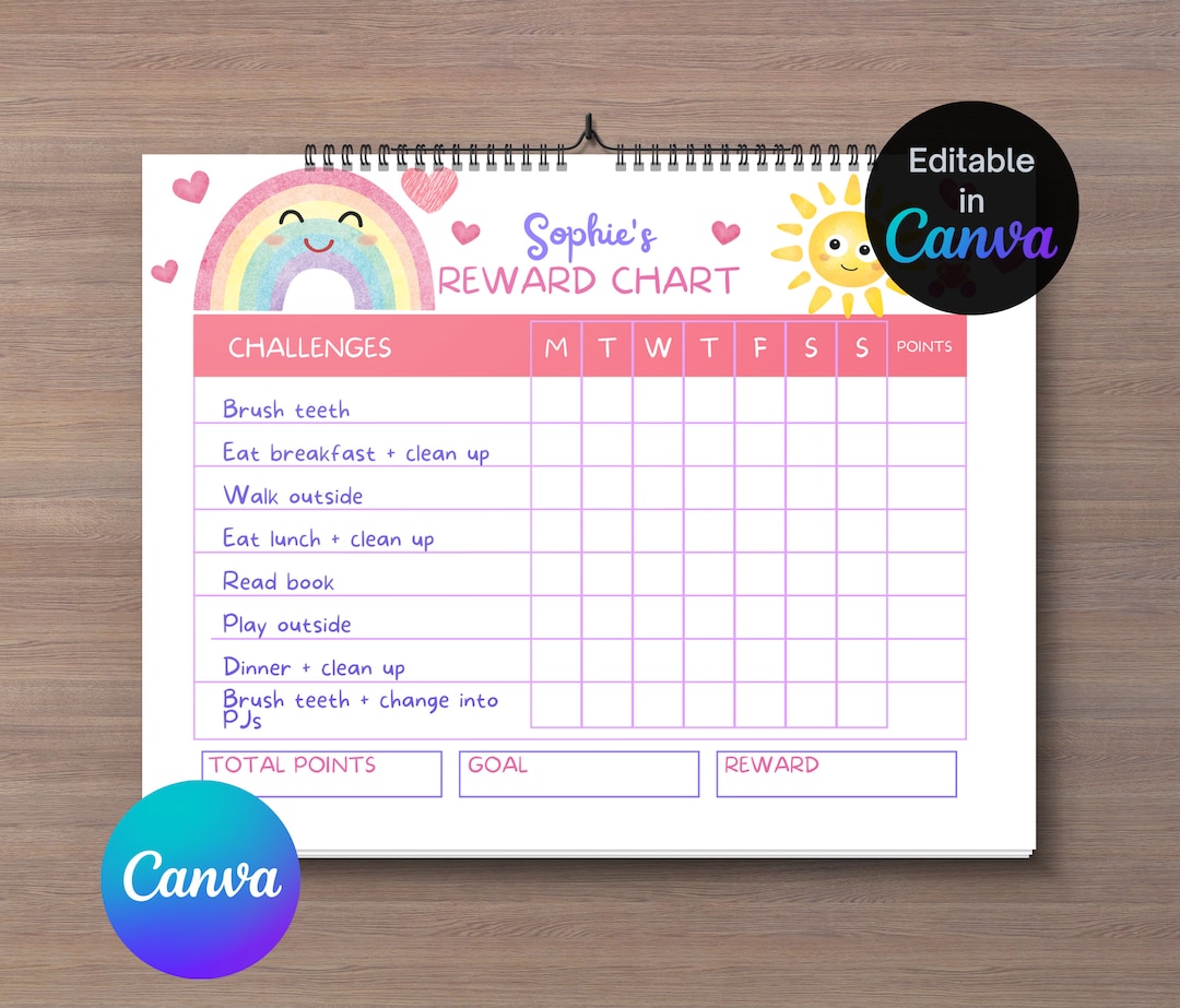 PRINTABLE Rainbow Reward Chart, Sunshine Behavior Chart, Girl Rainbow ...