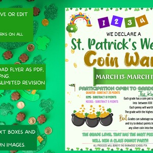EDITABLE St. Patricks Day Coin War Fundraiser Flyer, Printable Handout ...