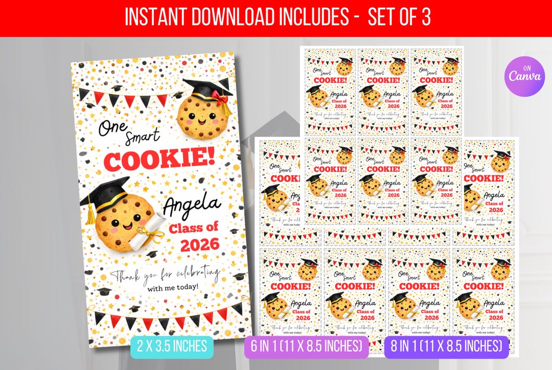 EDITABLE One Smart Cookie Graduation Class of 2026 Gift Tag, Grad Party ...