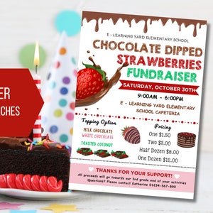 EDITABLE Chocolate Dipped Strawberries Fundraiser Invitation ...