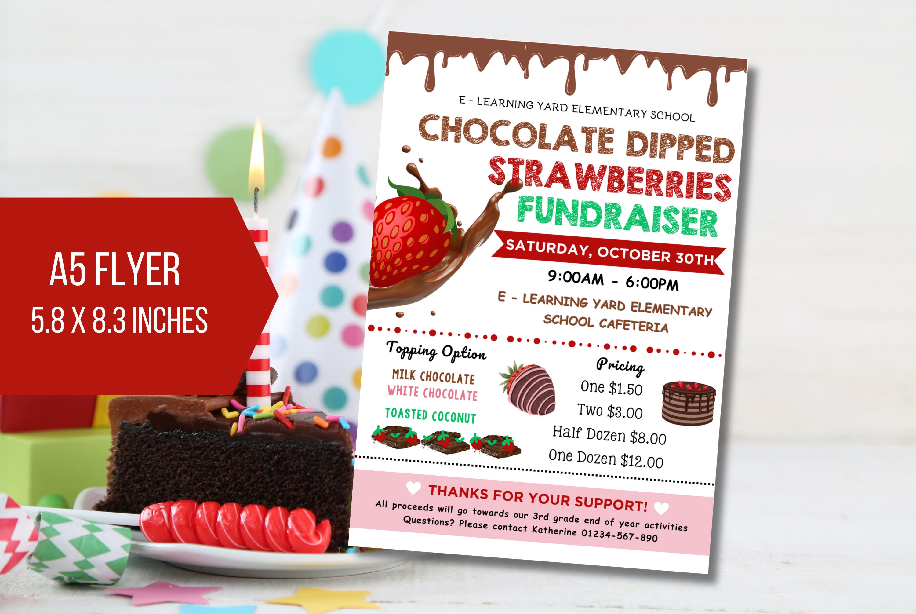 EDITABLE Chocolate Dipped Strawberries Fundraiser Invitation ...