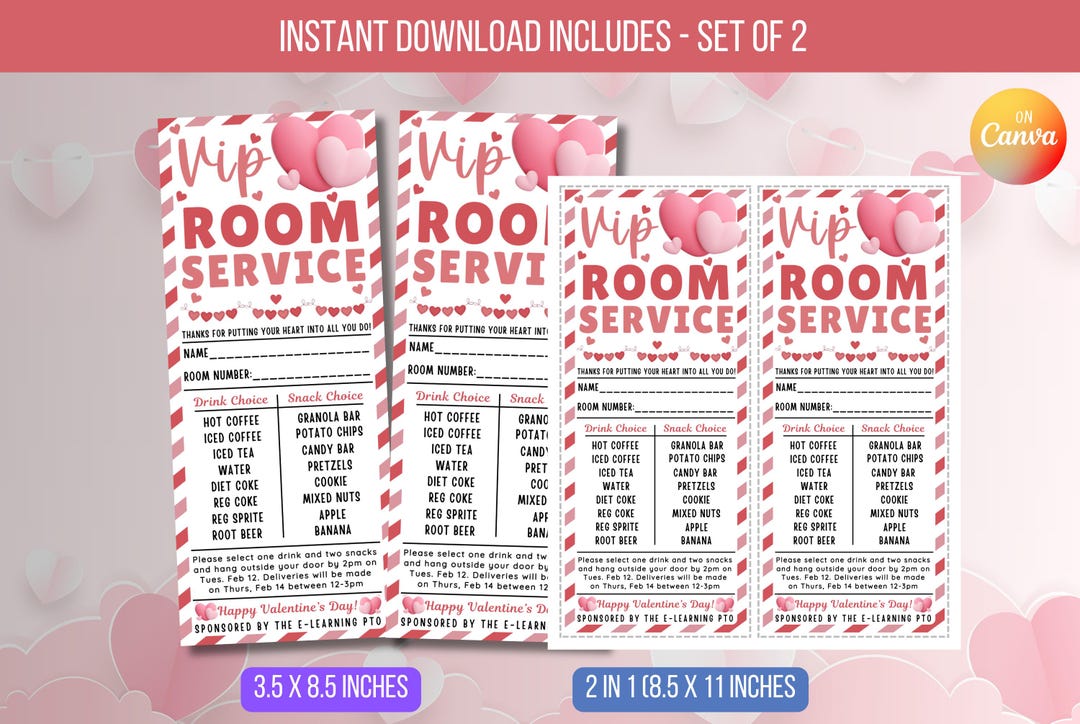 EDITABLE Happy Valentine's Day VIP Room Service Door Hanger, Teacher ...