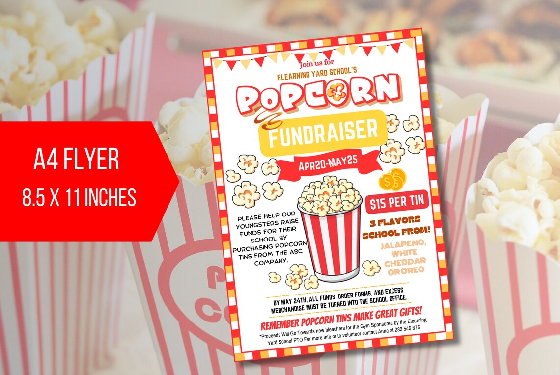 EDITABLE Popcorn Fundraiser Flyer Template, Non Profit Event Poster ...