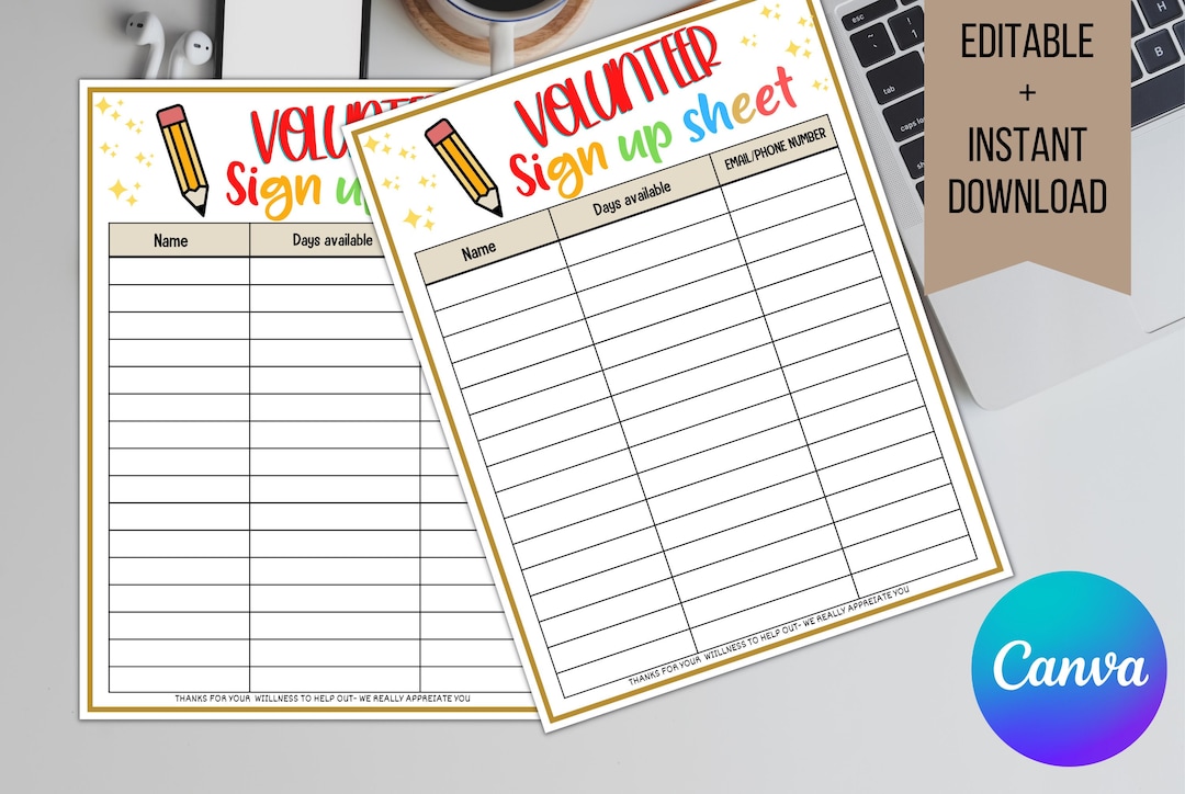 Teacher Volunteer Printable, School Pto Pta Sign up Sheet, Volunteer ...