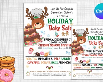 Christmas Bake Sale Flyer Holiday Bakery Invitation, School Church Pto ...