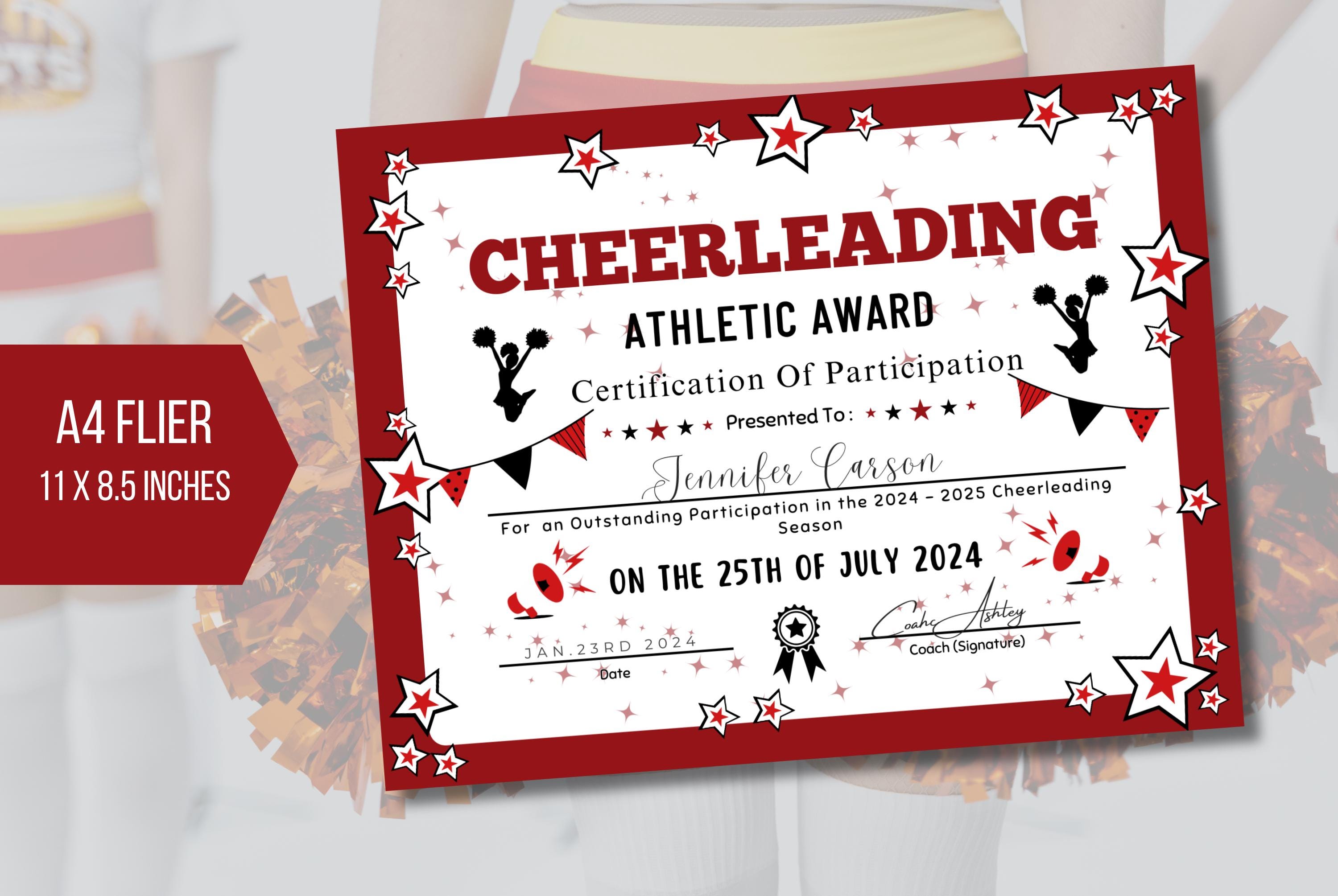 EDITABLE Cheerleader Certificate, Cheer Certificates Sports Award ...