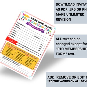 Printable/editable PTO PTA Membership Form, Pto/pta Parent Volunteer ...