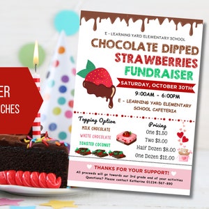 EDITABLE Chocolate Dipped Strawberries Fundraiser Invitation ...
