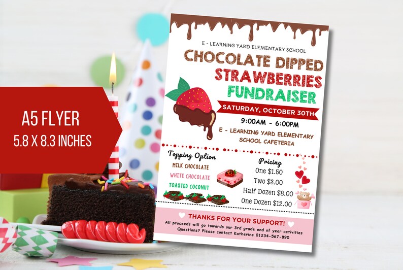 EDITABLE Chocolate Dipped Strawberries Fundraiser Invitation ...