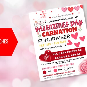 EDITABLE Valentines Day Carnation Flower Fundraiser Flyer, Fundraiser ...