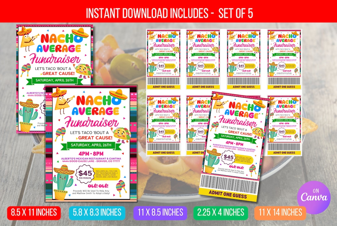 EDITABLE Nacho Average Fundraiser Invite, Fiesta Party Night Event ...