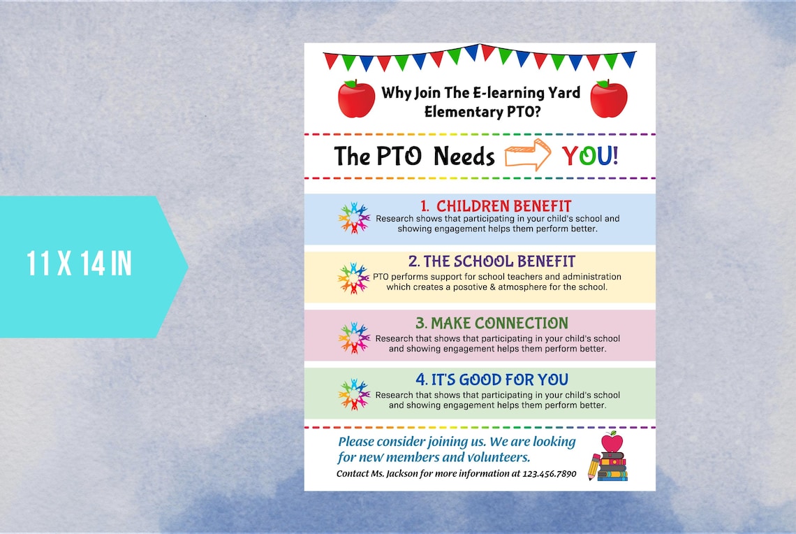 PRINTABLE School PTO/PTA Recruitment Flyer, Volunteer Meeting Agenda ...