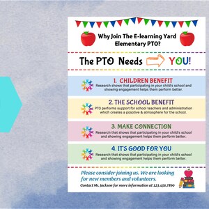 PRINTABLE School PTO/PTA Recruitment Flyer, Volunteer Meeting Agenda ...