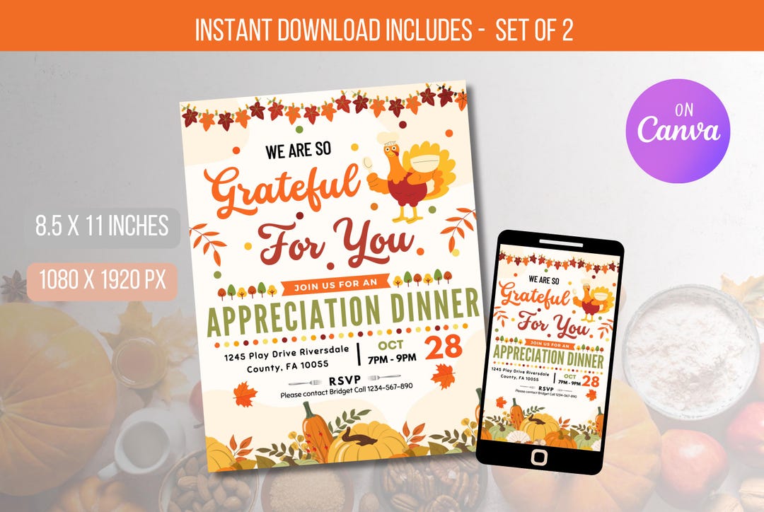 EDITABLE Fall Appreciation Dinner Invite, Grateful for You Invitation ...