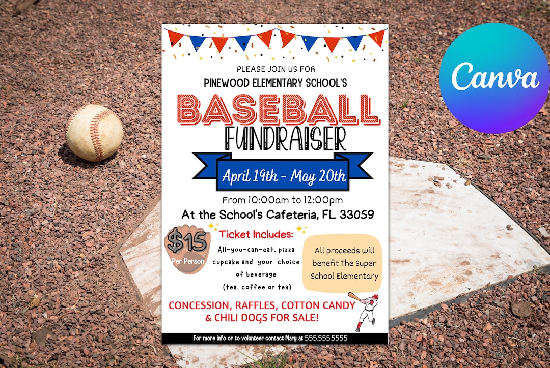 EDITABLE Baseballs Fundraiser Flyer Template, Charity Non Profit Event ...