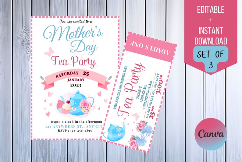 Mothers Day Tea Party Invitation With Tickets, Mother's Day Brunch ...