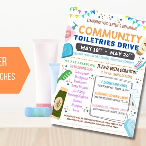 EDITABLE Community Toiletries Drive Flyer, School Church Fundraiser ...