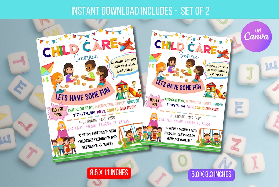 EDITABLE Child Care Flyer Template, Baby Sitting, Playtime Theme ...