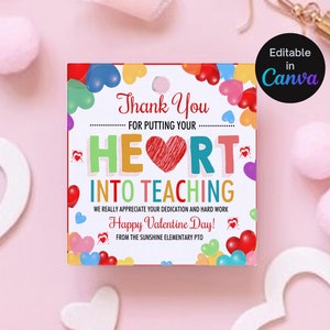Teacher Valentine's Day Thank You Gift Tags, Gift Classroom School ...