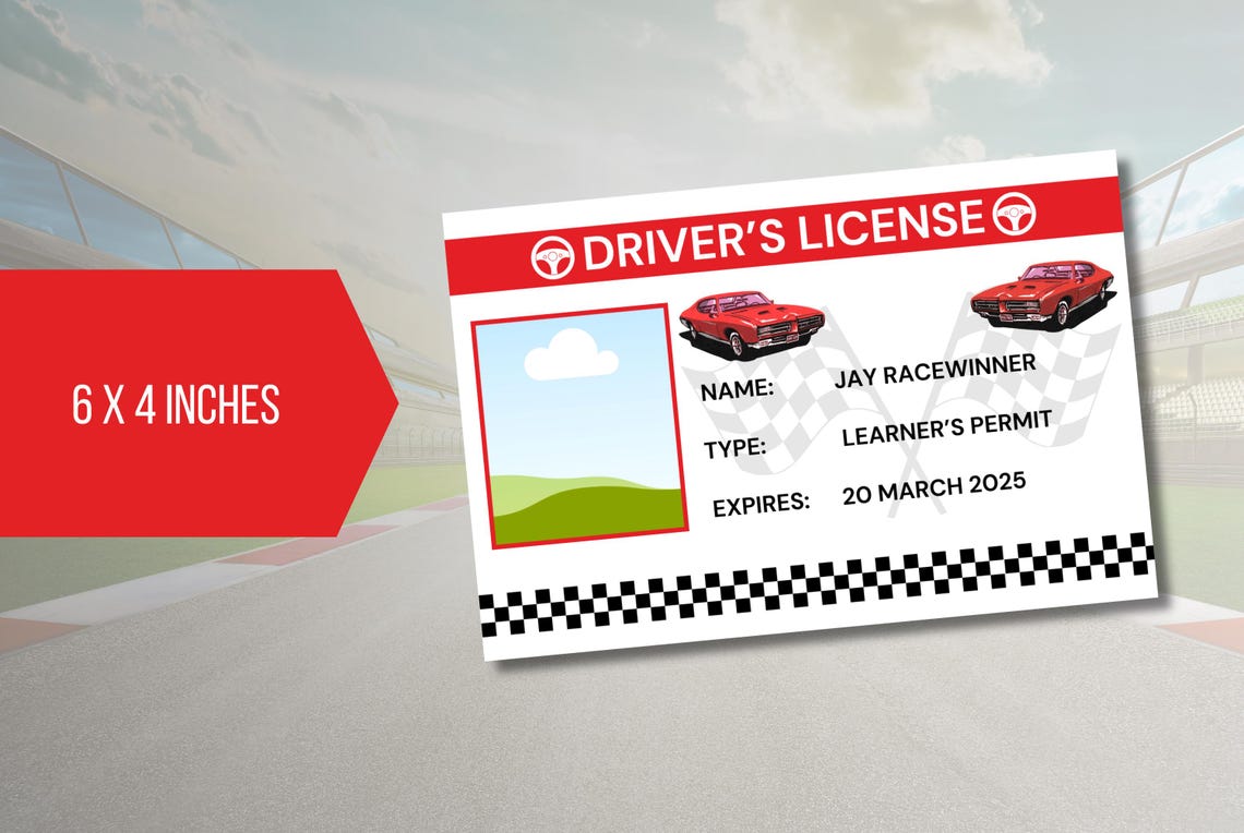 EDITABLE Race Car Drivers License Birthday Party Decorations, ID Badge ...