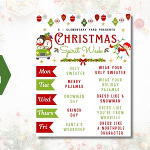 EDITABLE Christmas Spirit Week Flyer, Itinerary Schedule School Poster ...