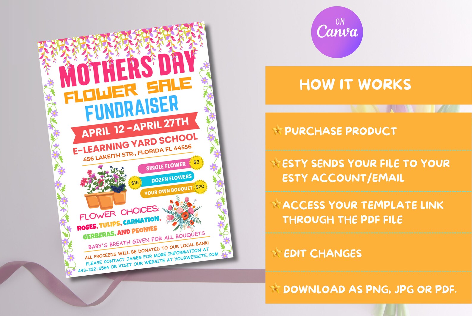EDITABLE Mother's Day Flower Fundraiser Flyer, Printable Invite ...