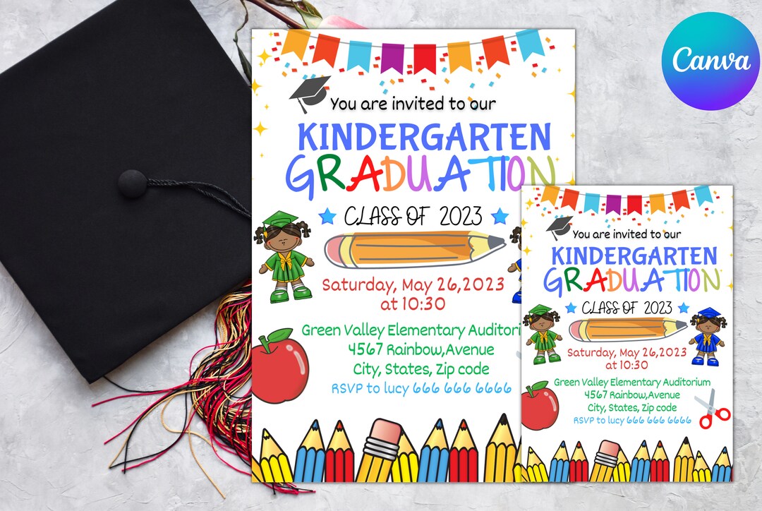 Editable Kindergarten Graduation Invitation Flyer, Printable ...