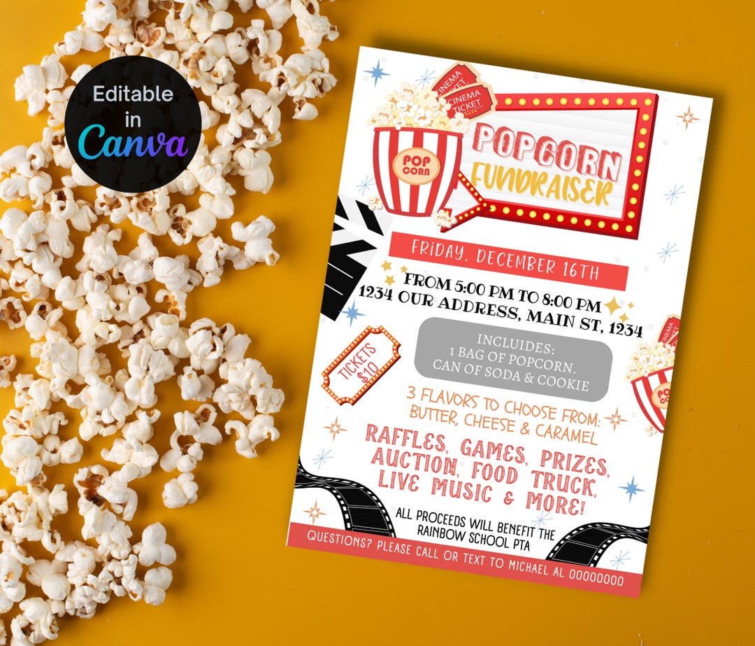 EDITABLE Popcorn Fundraiser Flyer Template, Non Profit Event Poster ...
