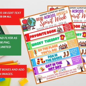 Reading Across America, Spirit Week Template, School Spirit Week ...