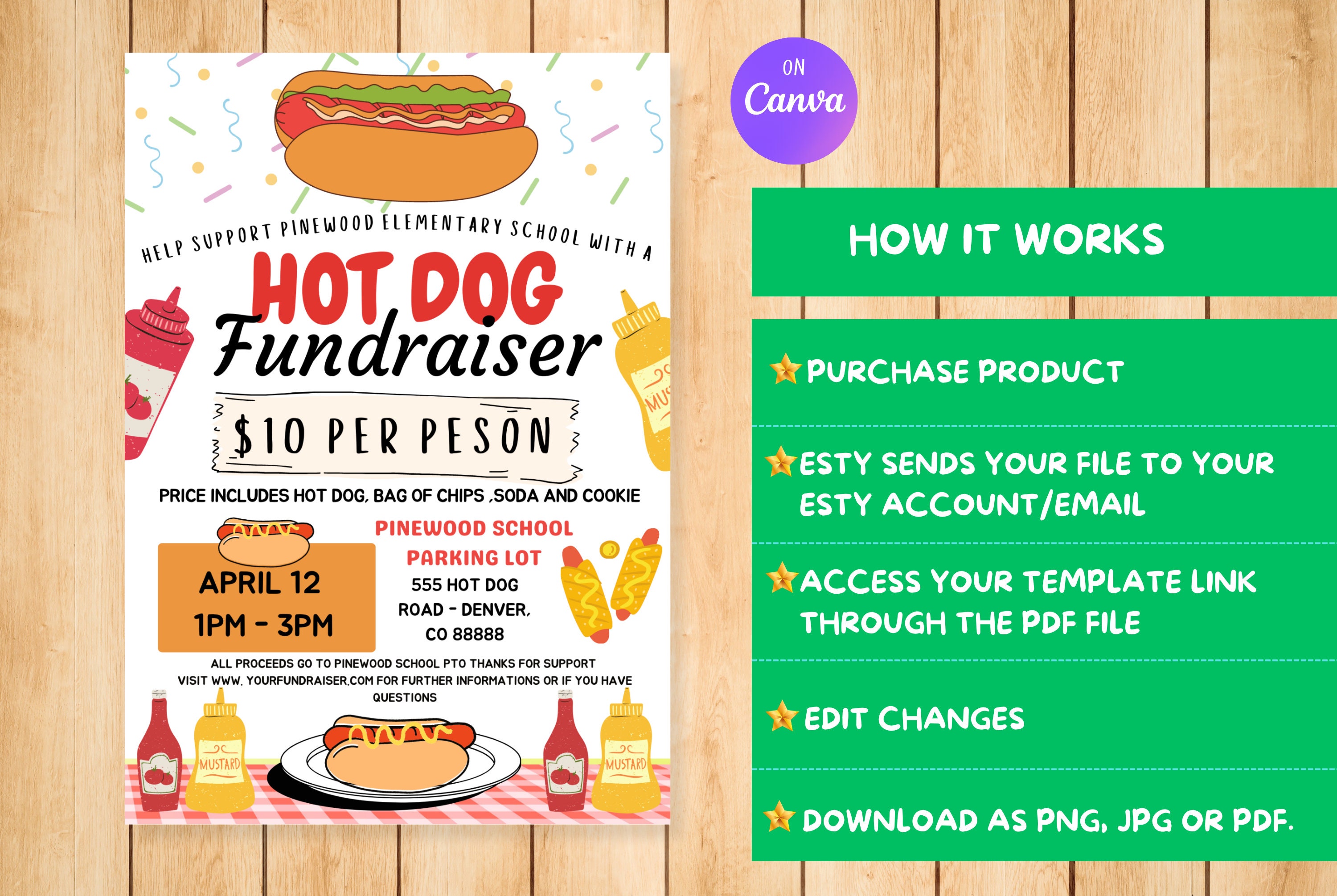 EDITABLE Hotdog Fundraiser Flyer With Ticket Printable PTA - Etsy