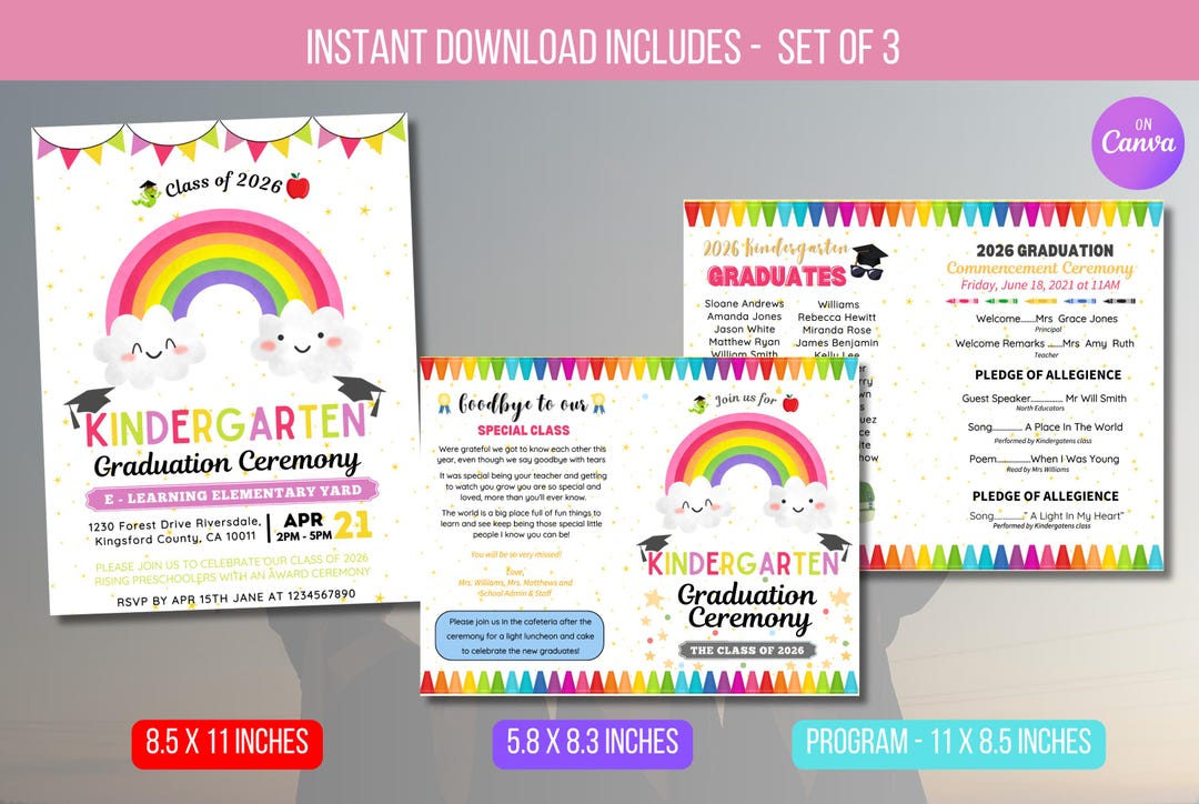 EDITABLE Kindergarten Graduation Bundle, Graduation Invite ...