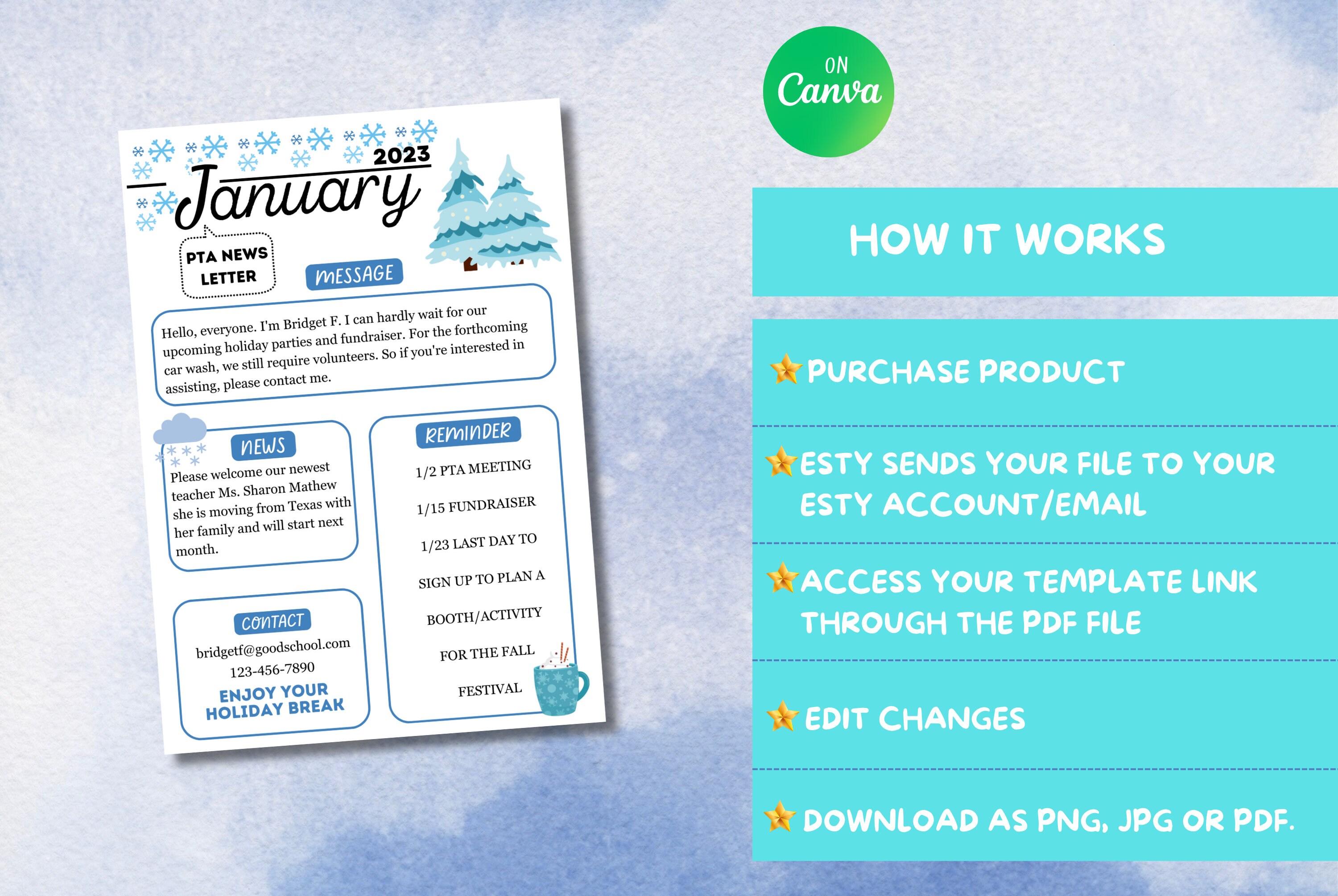 EDITABLE January Newsletter Template, Classroom Printable Handout Flyer ...