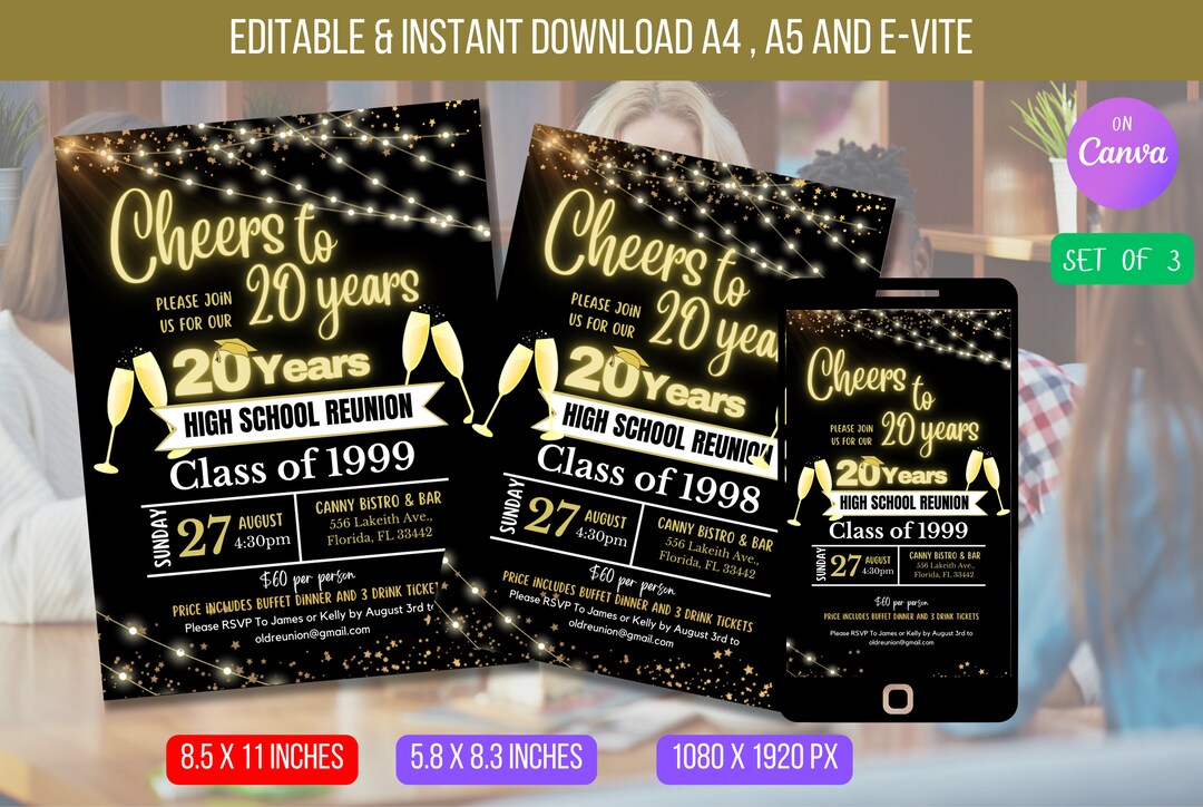 EDITABLE High School Reunion, Class Reunion Invitation, College Reunion ...