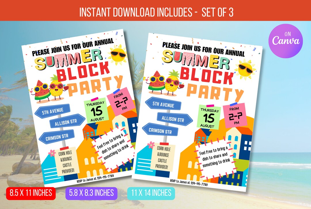 EDITABLE Summer Block Party Invite, Street Party, Community Flyer ...