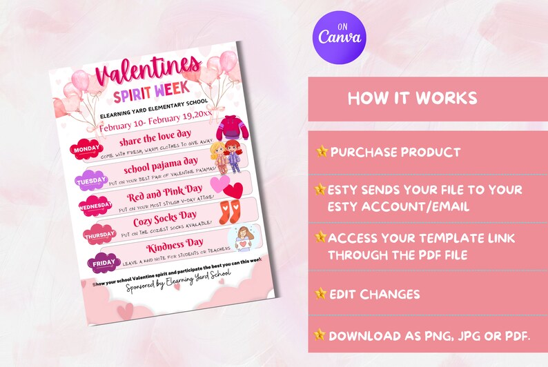 EDITABLE Valentine School Spirit Week Flyer, Festive Spirit Week PTO ...