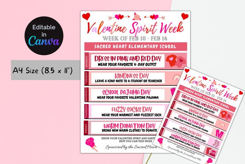 Valentines Spirit Week School Flyer. Festive Spirit Week PTO Flyer ...