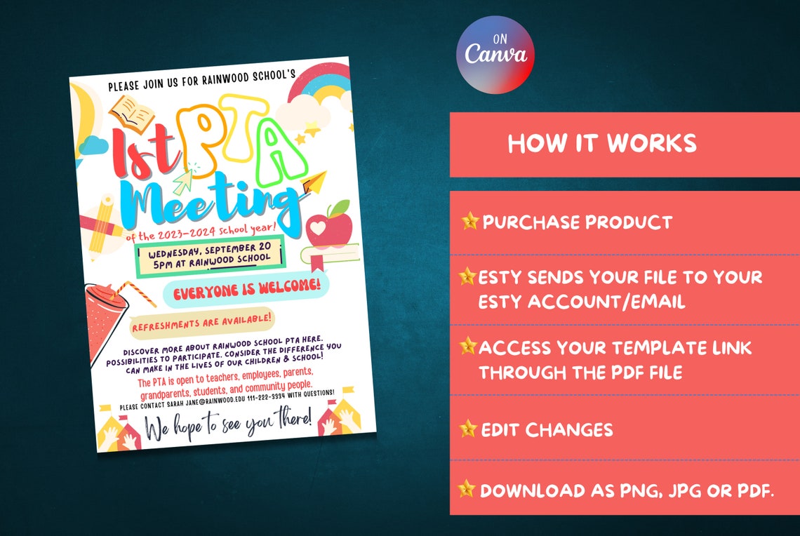 EDITABLE PTA Meeting Handout Flyer School Information Meeting - Etsy