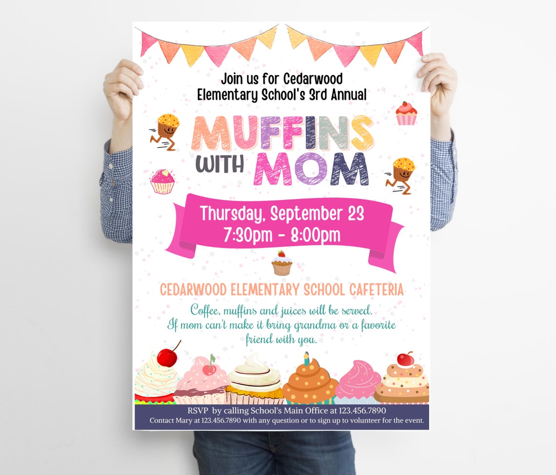Editable Muffins With Mom Mother's Day Invitation School - Etsy