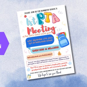 EDITABLE PTA Meeting Handout Flyer, School Information Meeting Flyer ...