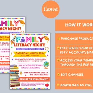 Editable Family Literacy Night Flyer, PTO PTA Reading Book Sale School ...