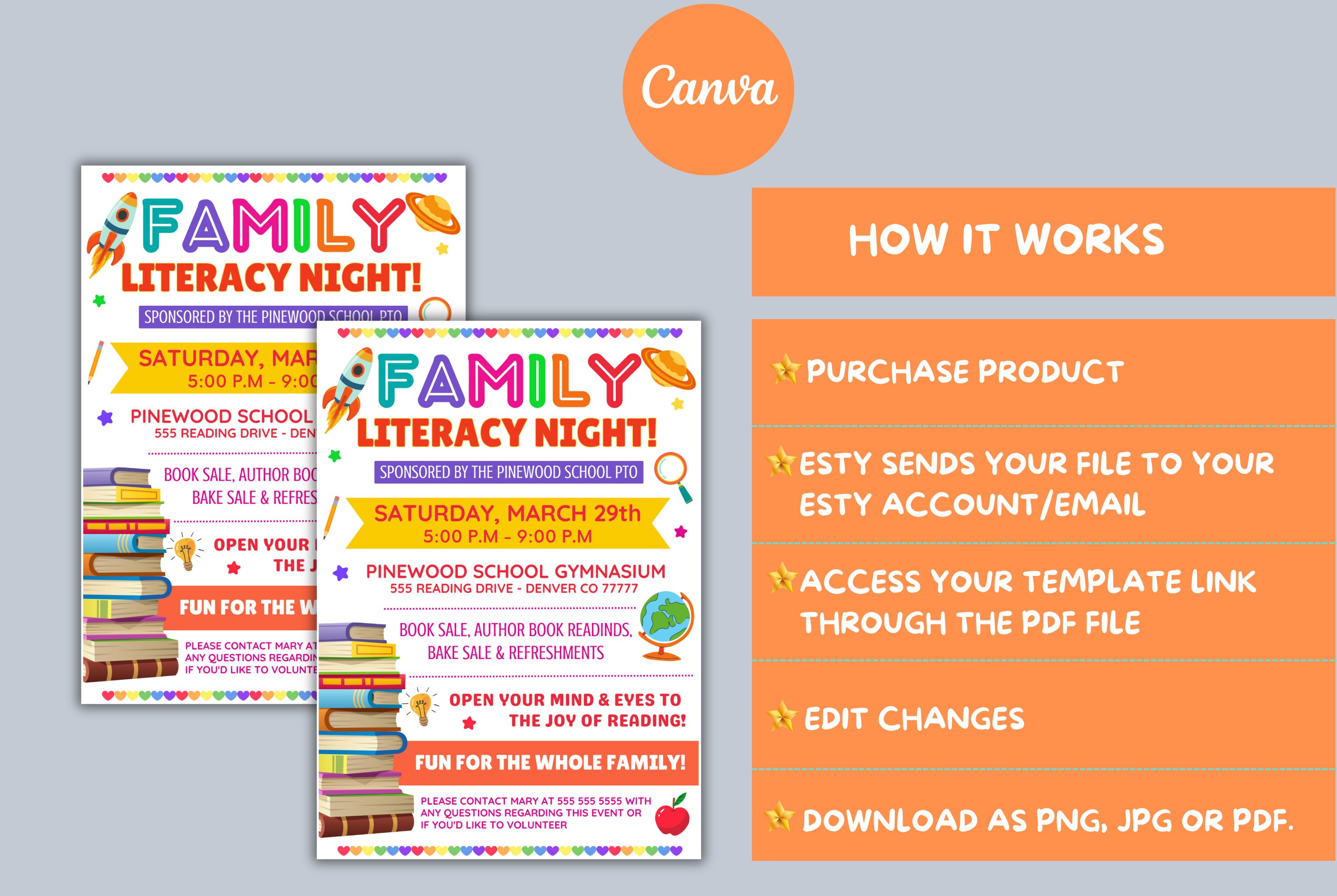 Editable Family Literacy Night Flyer, PTO PTA Reading Book Sale School ...