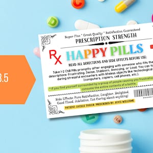 EDITABLE Happy Pills Label, Funny Gag Gift Professional Office Gift ...